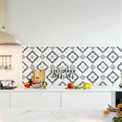 Kitchen Backsplash Decor Tiles Grey Floral Pattern Guipp