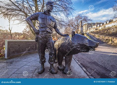 Wojtek The Bear Statue In Edinburgh City Scotland Editorial Photo