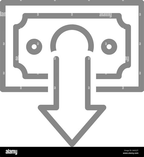 Money Bill With A Downward Arrow Line Icon Costs Reduction Symbol
