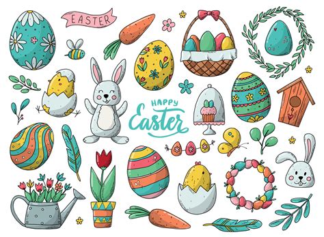 Easter Doodles Cartoon Sketches For Stickers Prints Cards Signs Labels Icons Etc Eps 10