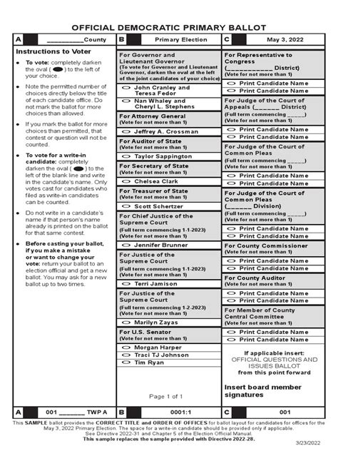 Official Democratic Primary Sample Ballot Pdf Elections The