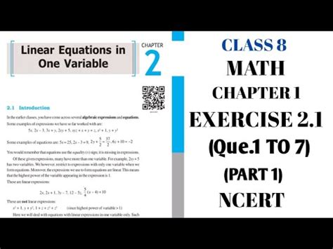 Class MATHS Chapter LINEAR EQUATION IN ONE VARIABLE EXERCISE QUE TO PART