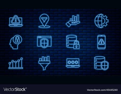 Set Line Server With Shield Mobile Exclamation Vector Image