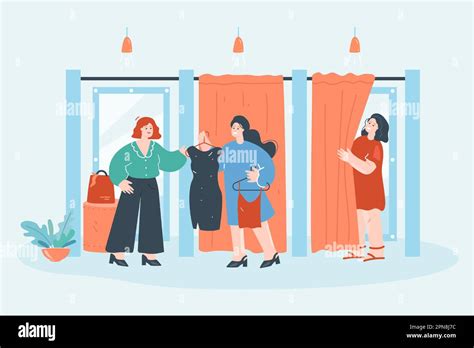 Girls Trying On Clothes In Fitting Room Stock Vector Image And Art Alamy