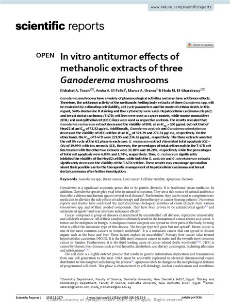 In Vitro Antitumor Effects Of Methanolic Extracts Pdf Cancer Apoptosis
