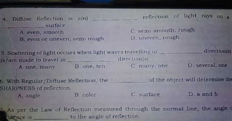 4 Diffuse Reflection Is An Reflection Of Light Rays On A Surface A