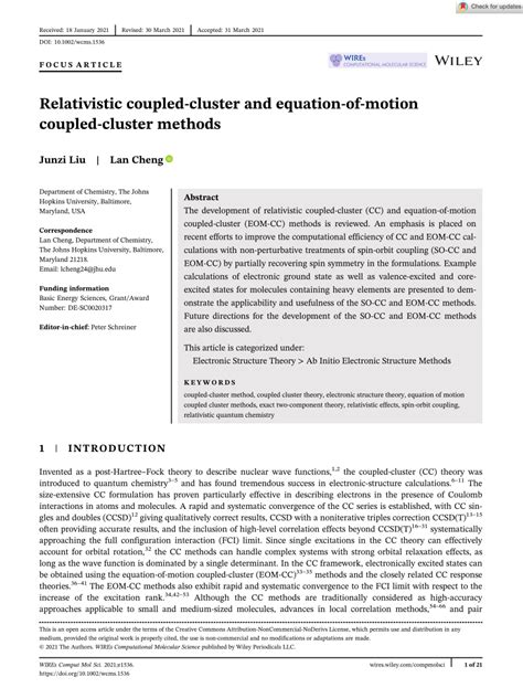 Pdf Relativistic Coupled‐cluster And Equation‐of‐motion Coupled‐cluster Methods