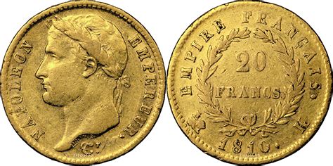 Coin France Napoleon I Gold 20 Francs Or Tête Laurée 1810 K