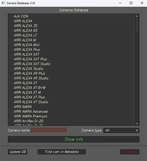 Camera Database