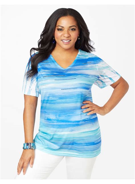 Catherines Plus Size Skies Top Womens Size 2x Blue Dazzlepulse