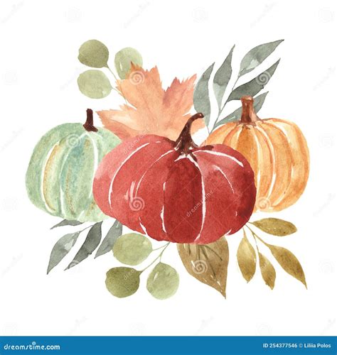 Autumn Watercolor Illustration With Pumpkin Stock Illustration
