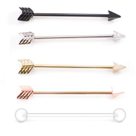 Gold Arrow Thru Heart Titanium Industrial Barbell Body Jewelry