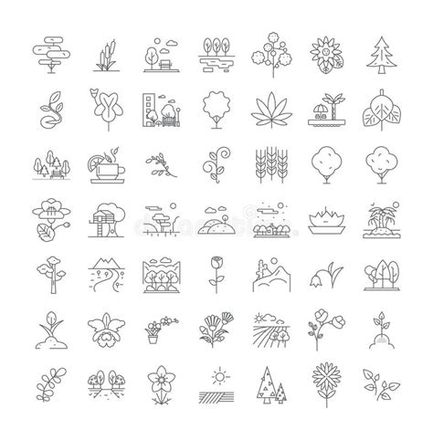 Plants And Garden Linear Icons Signs Symbols Vector Line Illustration Set Stock Vector