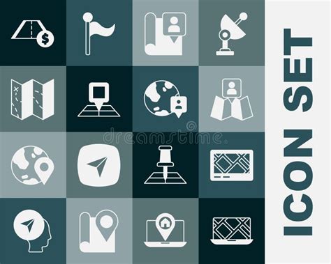 Set City Map Navigation Gps Device With Folded Location Marker Toll Road Traffic And Location