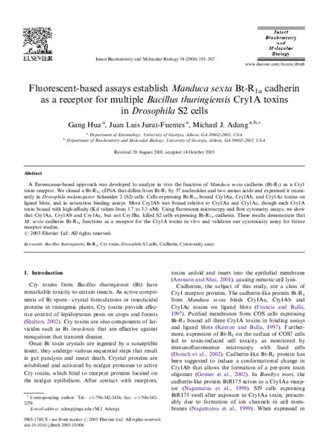 Pdf Fluorescent Based Assays Establish Manduca Sexta Bt R 1a Cadherin
