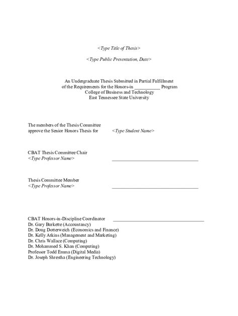Fillable Online Honors Thesis Title Page Template Fax Email Print
