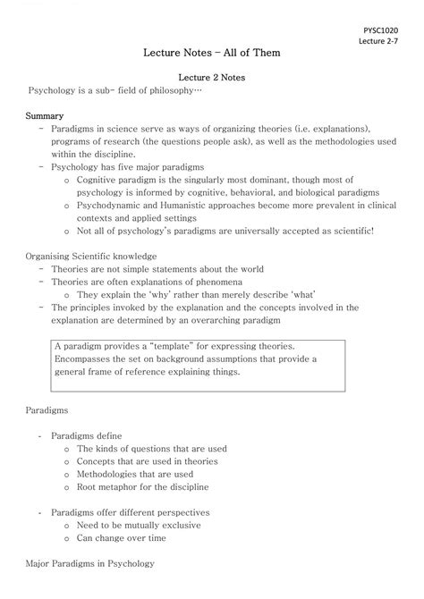 Psyc1020 Lecture Summaries Neur1020 The Brain And Behavioural