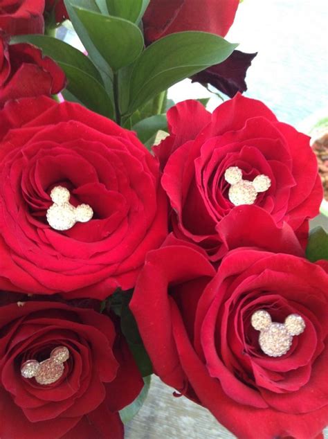 4 Disney Wedding Hidden Mickey Mouse Ears Flower Pins Bling Bouquet For Brides And Bridesmaids