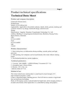 Fillable Online Product Technical Specifications Technical Data Sheet Fax Email Print Pdffiller