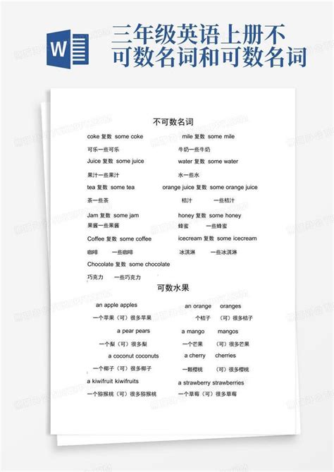 三年级英语上册不可数名词和可数名词Word模板下载 编号lykxrjbe 熊猫办公