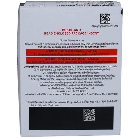 Eglucent Mix 25 Suspension For Injection 3ml Each View Usage Side Effects Price And