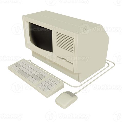 Vintage White Desktop PC With Keyboard And Mouse On Transparent Background D Rendering