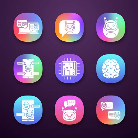 Chatbots App Icons Set Ui Ux User Interface Talkbots Support Service