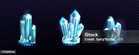 크리스탈 구성 마법의 보석 블루 보석 클러스터 3d 암석 광물 Gui용 라이트 쿼츠 게임 아이콘 격리 요소 빛나는 컴퓨터 색상 토파즈 또는 브릴리언트 벡터 사실적인 세트 3