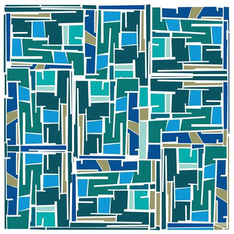 Abstract Geometric Pattern With Interlocking Shapes In Shades Of Blue Green And Cream