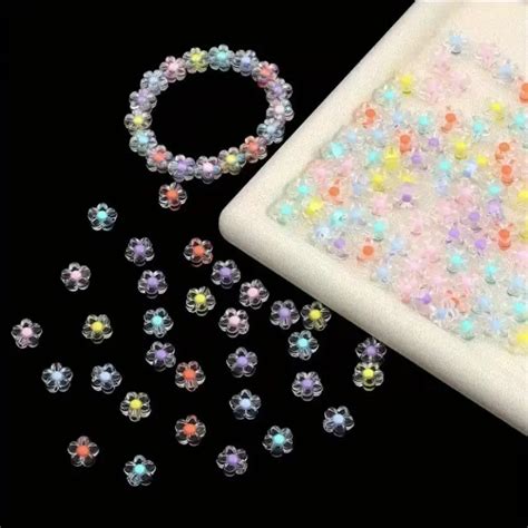 50 ピースパック花の形手作り透明アクリルデザイン Diy ビーズ女性 Diy ジュエリー ビーズ ビ Temu Japan