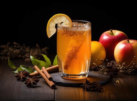 Premium Ai Image A Glass Of Cider On Wooden Table With Spices
