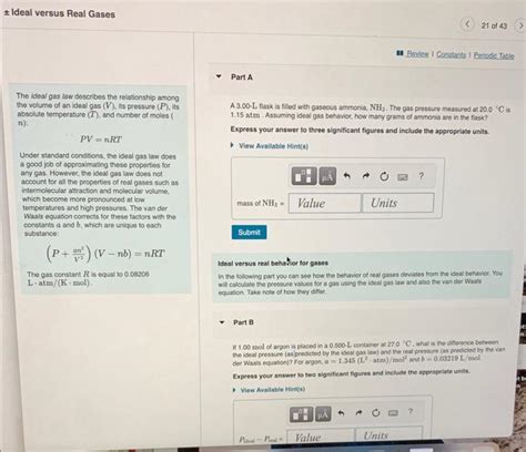 Solved Ideal Versus Real Gases 2n Review I Constants I Chegg