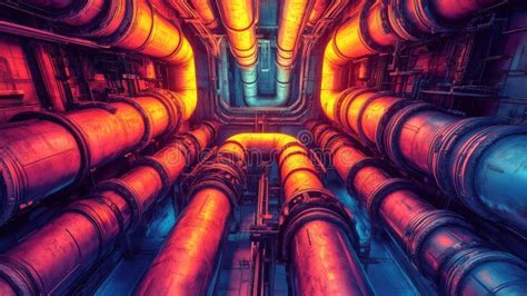 Abstract Colorful Industrial Pipe Network Design For Futuristic Backgrounds And Architecture