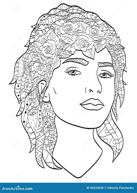 Beautiful Sketch Girl With Long Hair Coloring Vector For Adults