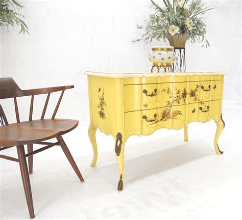 Lemon Yellow White Lacquer Bronze Mounts Cabriole Style Leg Two Drawers