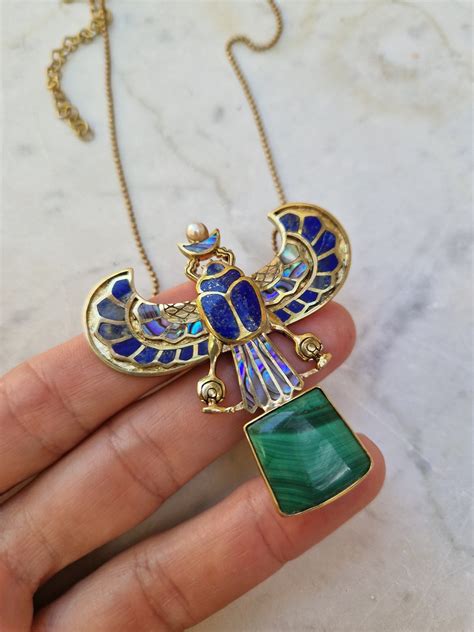 PECTORAL OF TUTANKHAMON Inlayed Egyptian Scarab Necklace Winged