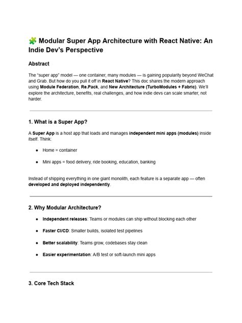 Modular Super App Architecture With React Native An Indie Devs Perspective Pdf Computer