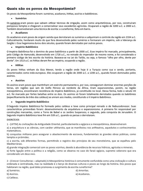 Quais São Os Povos Da Mesopotâmia Pdf Mesopotâmia Suméria