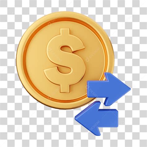 Elemento 3D Dinheiro Dólar Moeda de Ouro para Composição PNG