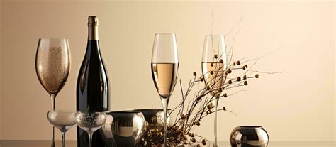 Champagne Glasses Made Of Grey Tinted Glass Along With A Bottle Of