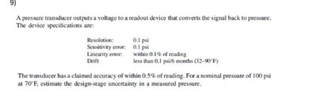 Solved A Pressure Transducer Outputs A Voltage To A Readout
