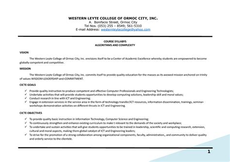 Course Syllabys Algorithms And Complexity Western Leyte College Of