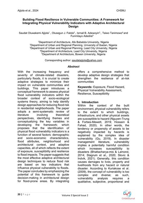 Pdf Building Flood Resilience In Vulnerable Communities A Framework For Integrating Physical