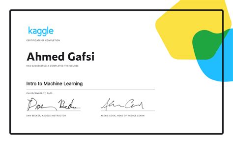 ahmed gafsi completed the intro to machine learning course on kaggle