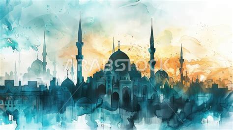 رسوم توضيحية باللون الأزرق لقبب ومآذن أحد المساجد في المملكة العربية