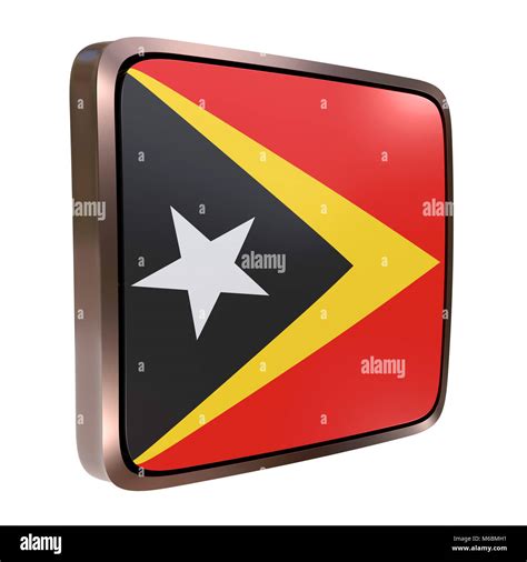 D Rendering Of A Timor Leste Flag Icon With A Metallic Frame Isolated On White Background