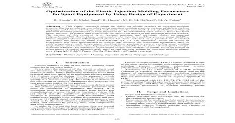 optimization of the plastic injection molding parameters for sport