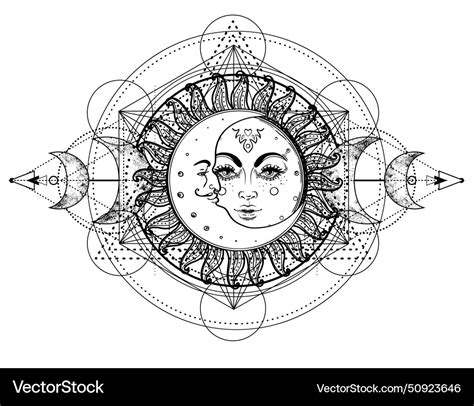 Metatron cube moon pagan wicca goddess Royalty Free Vector
