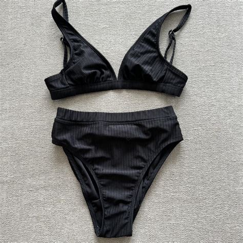 Black Ribbed Target Bathing Suit With Gold Metal For Depop