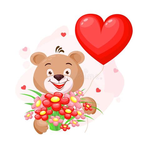 Cute Teddy Bear In Love With A Red Heart Stock Vector Illustration Of